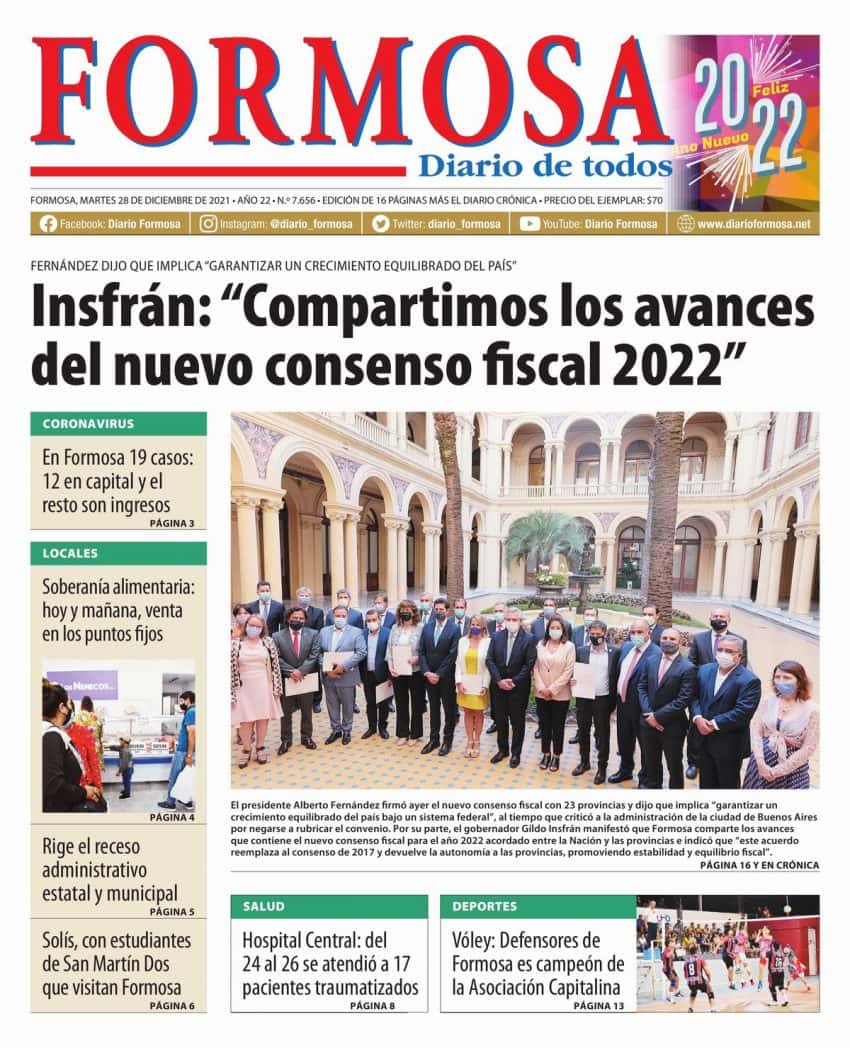 Tapa y Contratapa 28 de diciembre de 2021 – Diario Formosa